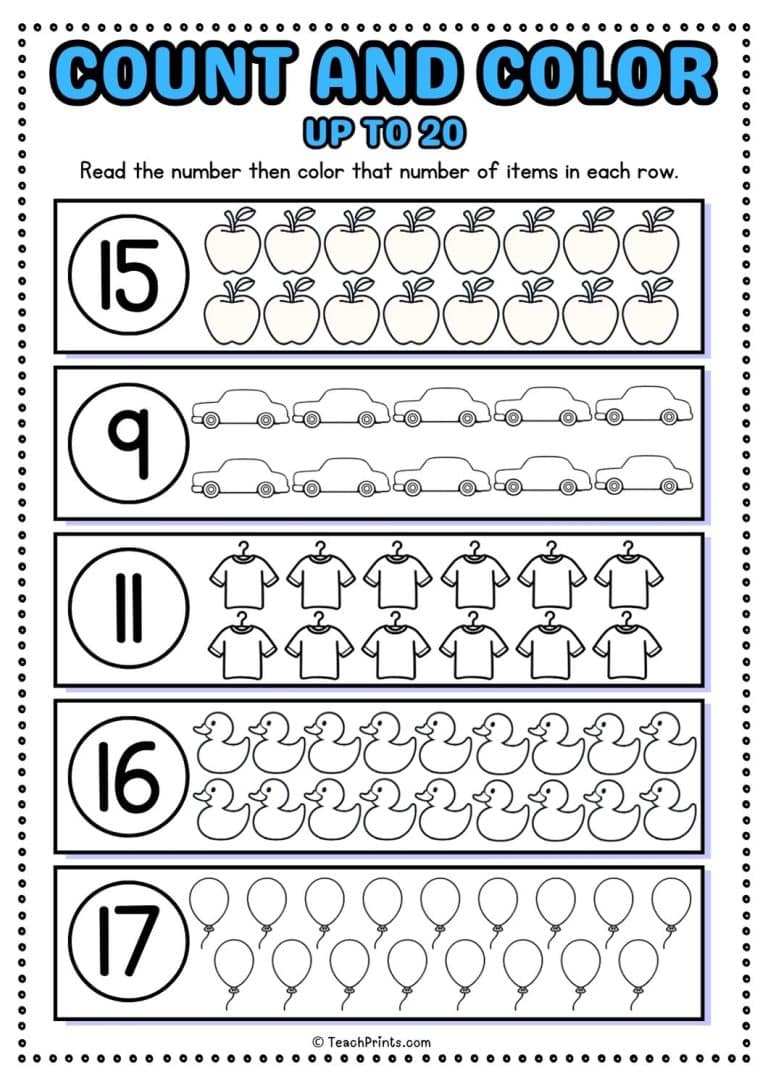 Free 1-20 Counting Worksheets - Teach Prints