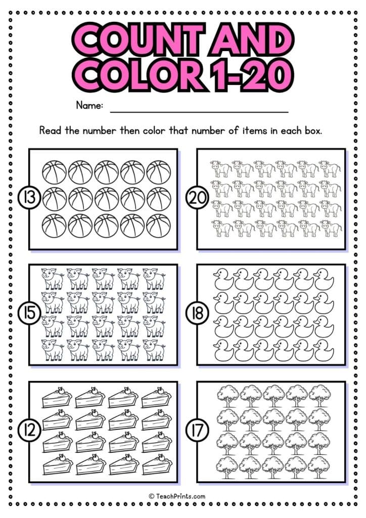 Free 1-20 Counting Worksheets - Teach Prints
