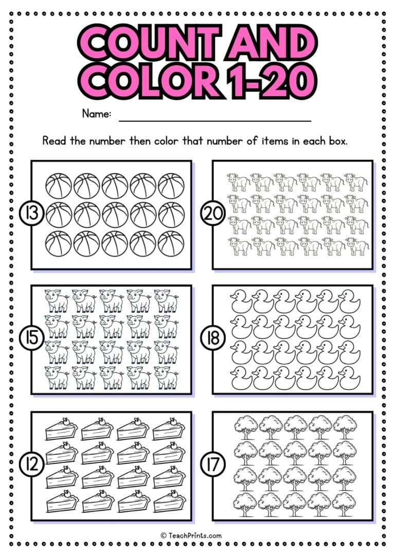 Free 1-20 Counting Worksheets - Teach Prints