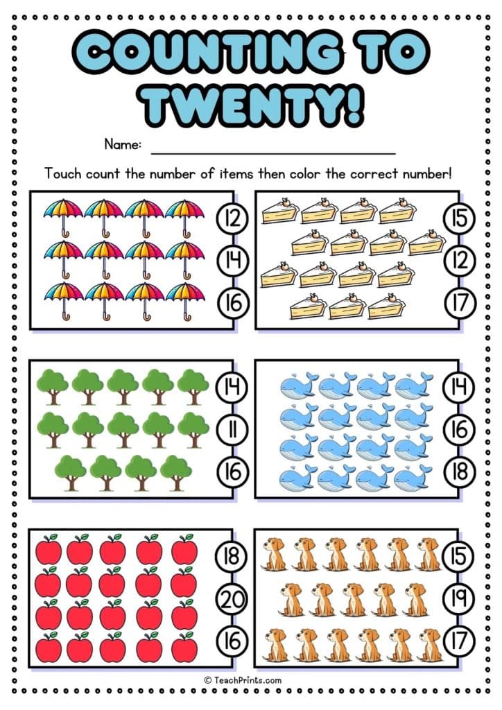 Free 1-20 Counting Worksheets - Teach Prints