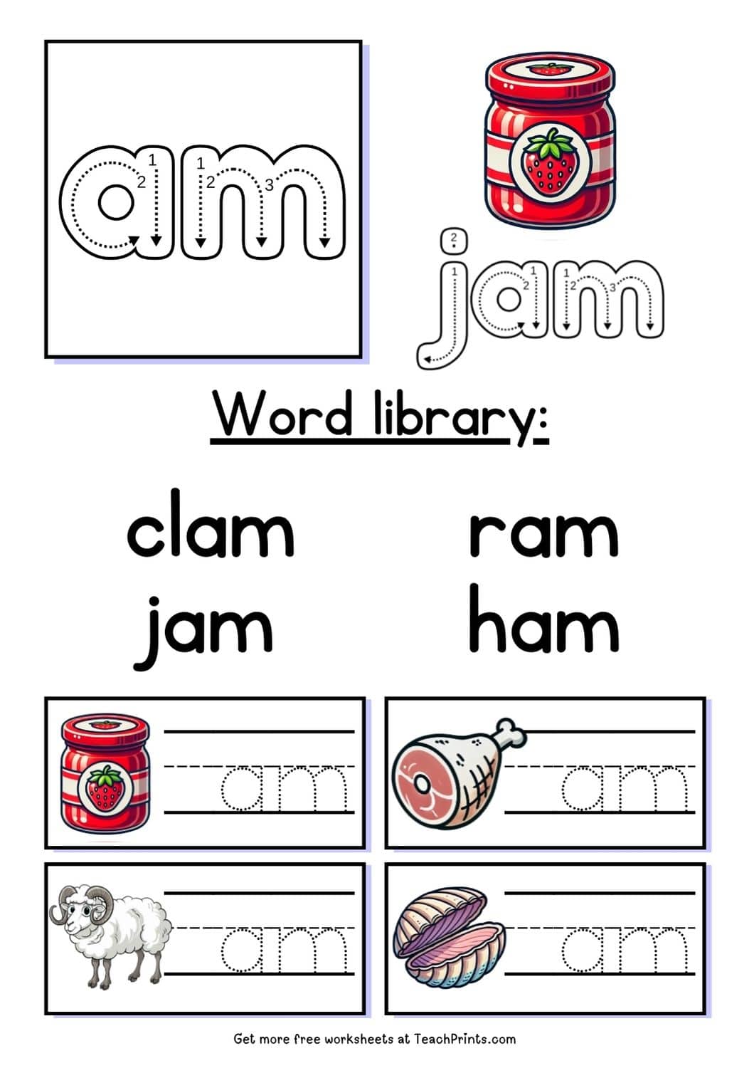 Free 'am' Word Family Worksheets - Teach Prints