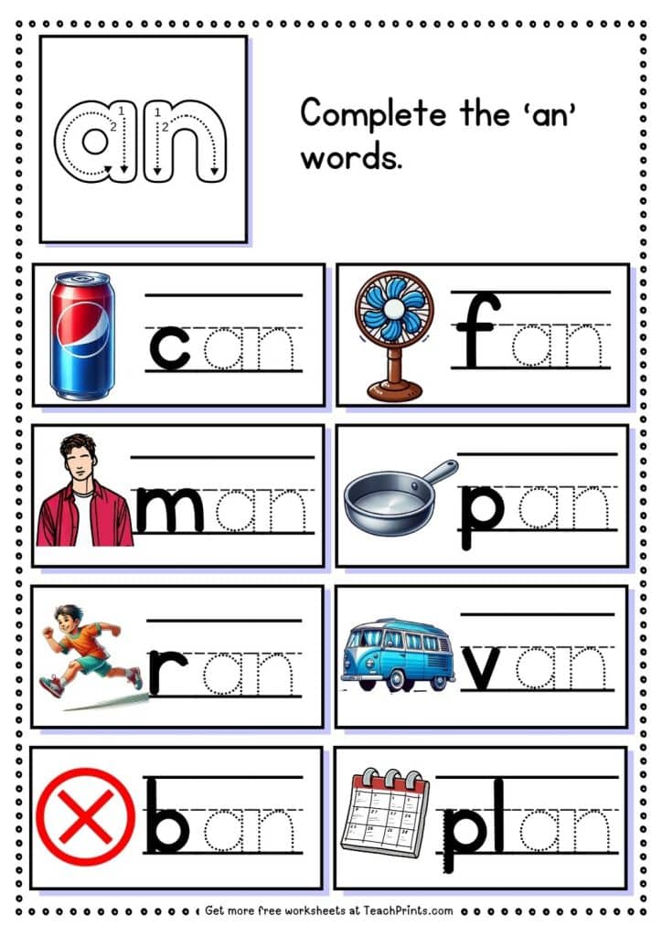 Free An Word Family Worksheets