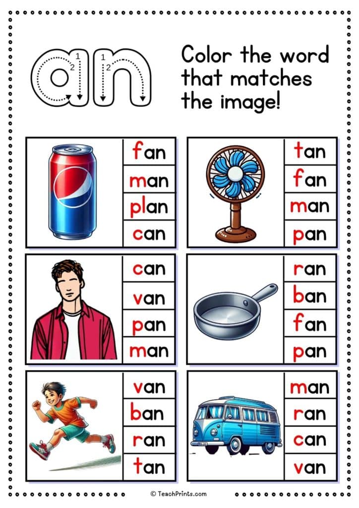 Free 'an' Word Family Worksheets - Teach Prints