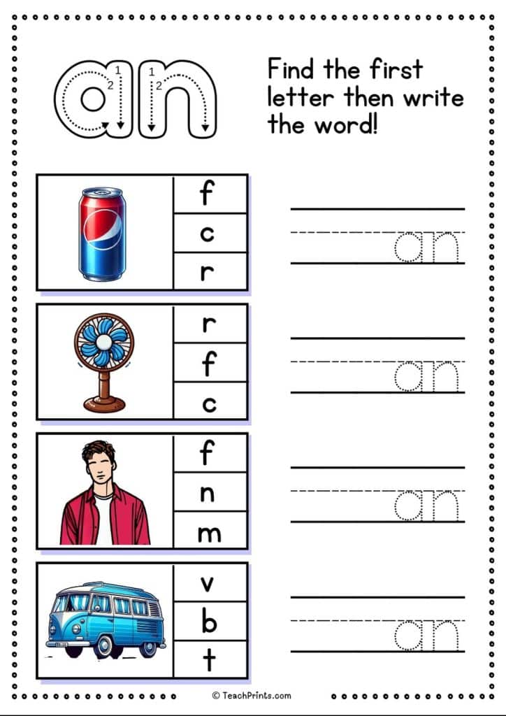 Free 'an' Word Family Worksheets - Teach Prints