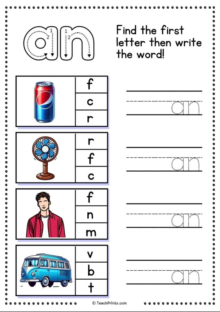 Free 'an' Word Family Worksheets - Teach Prints