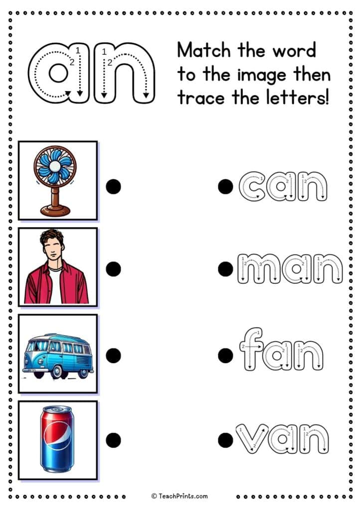 Free 'an' Word Family Worksheets - Teach Prints