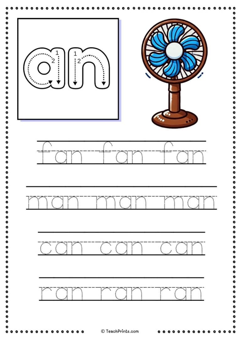 Free 'an' Word Family Worksheets - Teach Prints