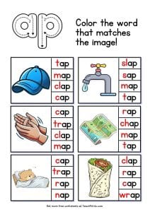 Free 'Ap' Word Family Worksheets - Teach Prints