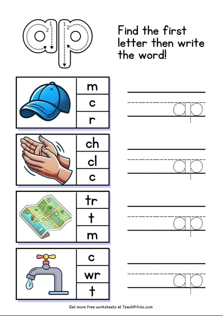 Free 'Ap' Word Family Worksheets - Teach Prints