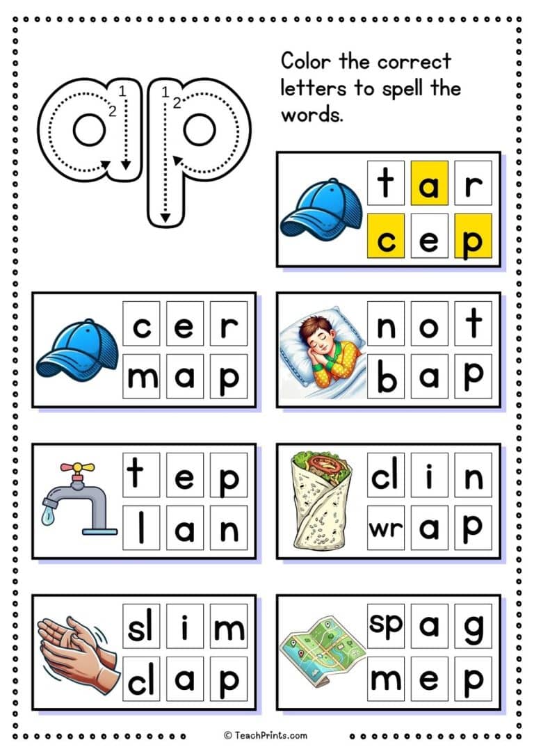 Free 'Ap' Word Family Worksheets - Teach Prints