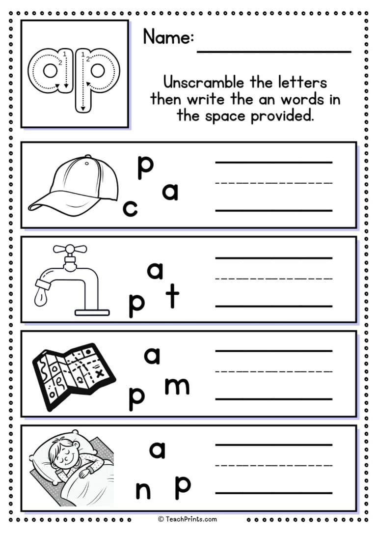 Free 'Ap' Word Family Worksheets - Teach Prints