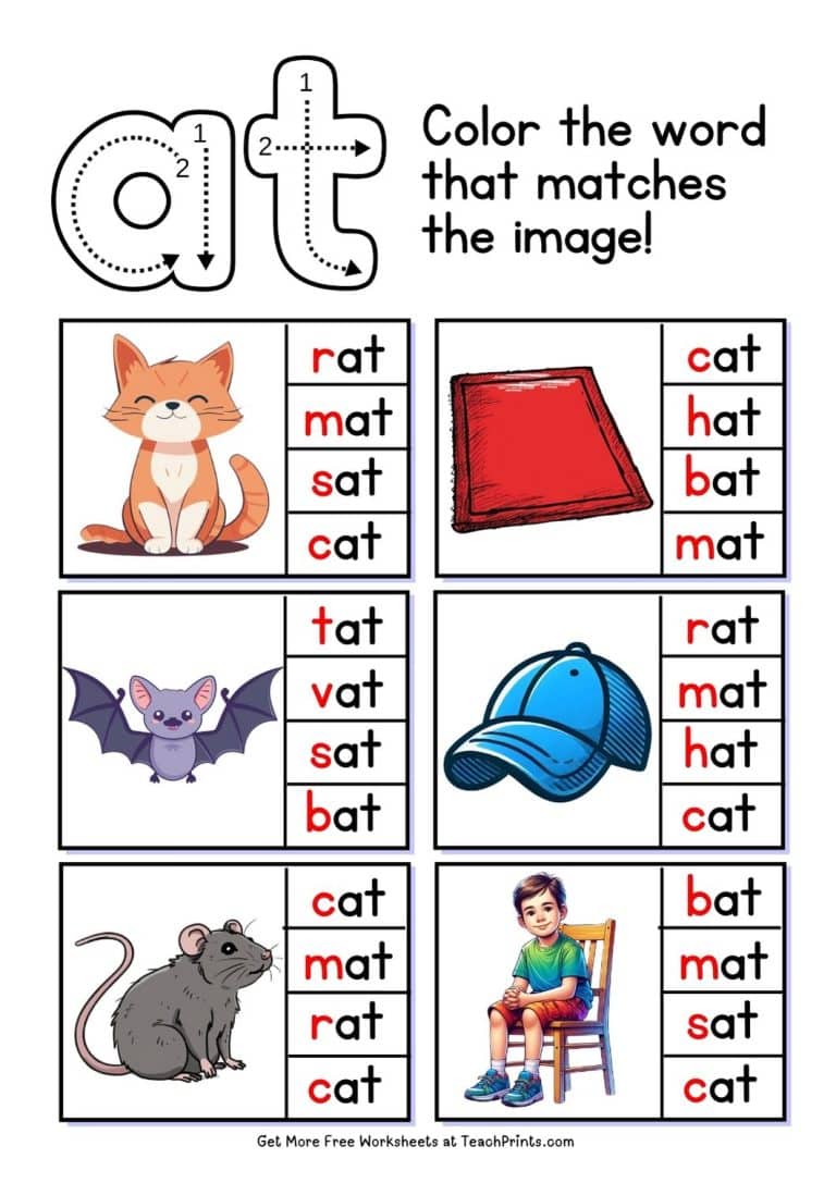 Free 'at' Word Family Worksheets - Teach Prints