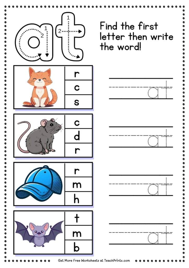 Free 'at' Word Family Worksheets - Teach Prints