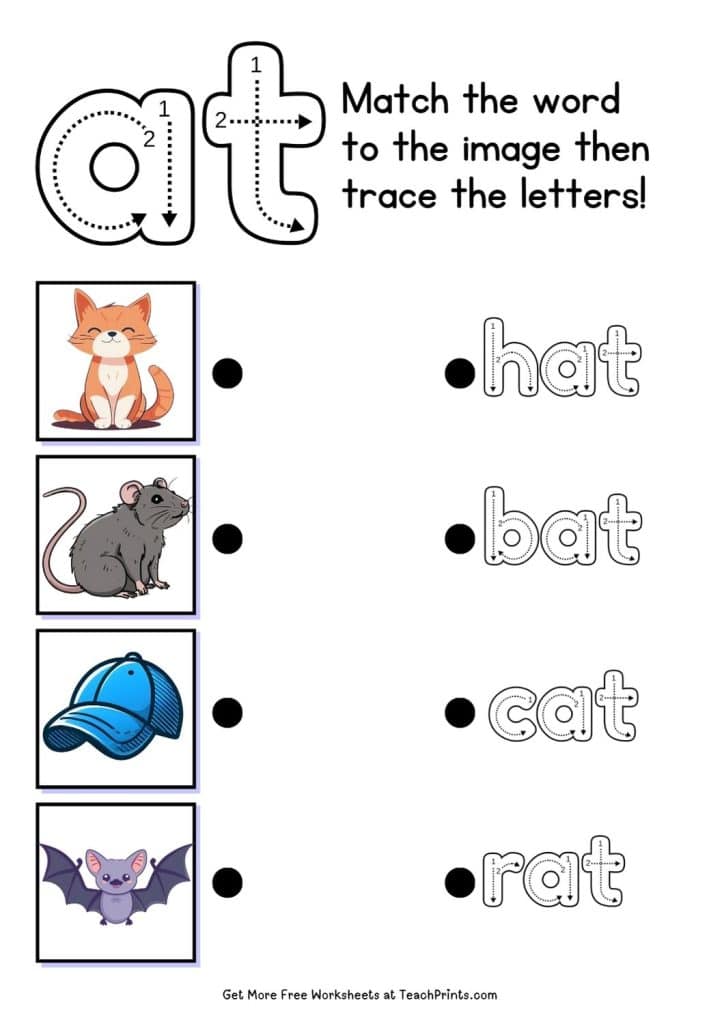 Free 'at' Word Family Worksheets - Teach Prints