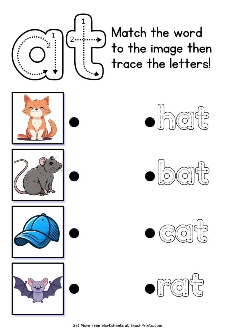 Free 'at' Word Family Worksheets - Teach Prints
