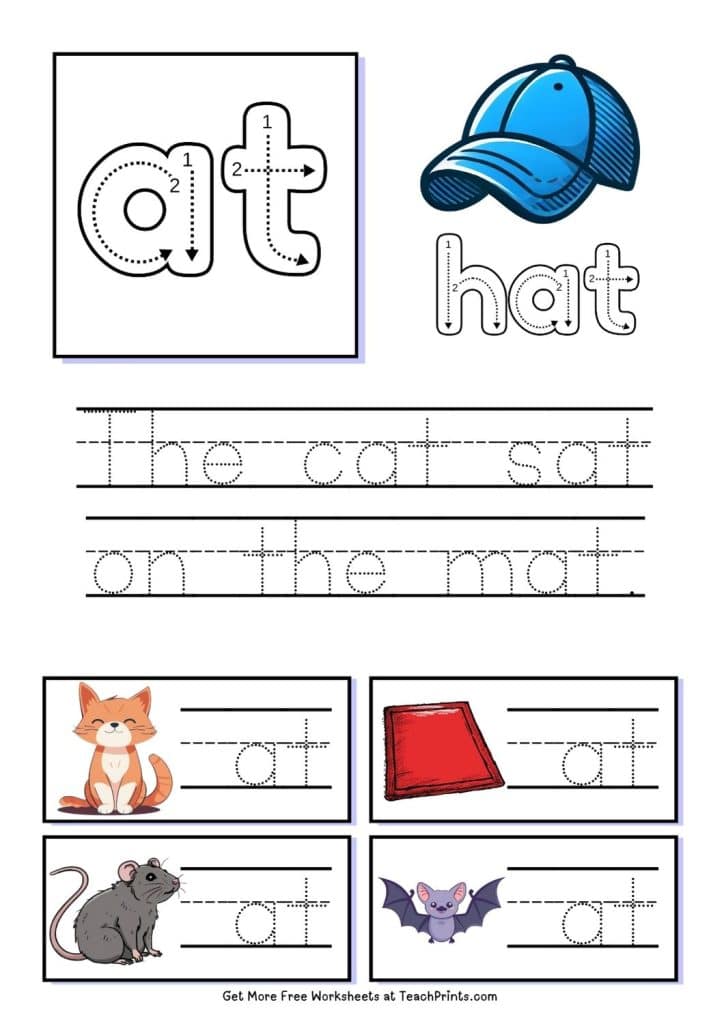 Free 'at' Word Family Worksheets - Teach Prints