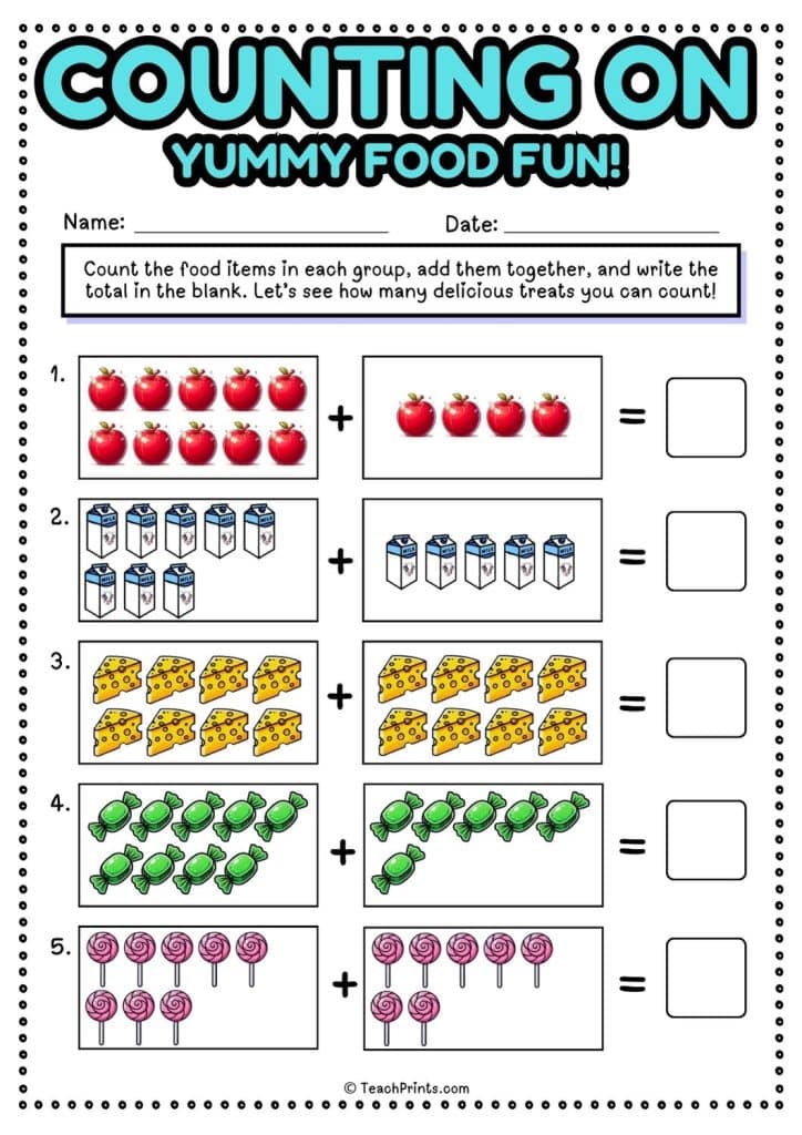 Free Counting On Worksheets - Teach Prints