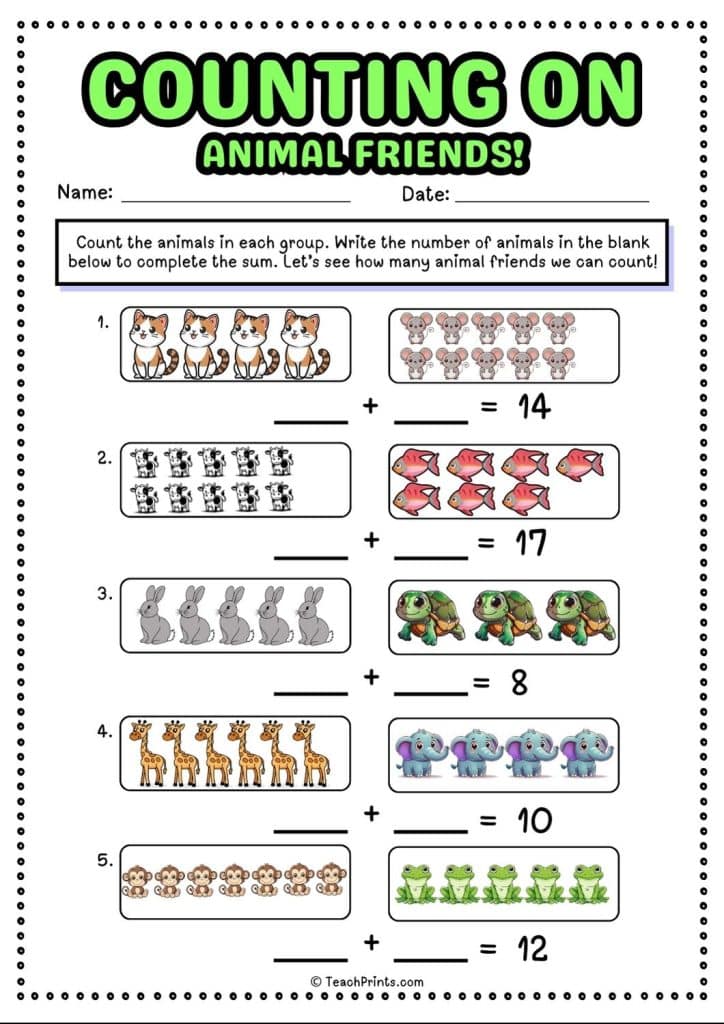 Free Counting On Worksheets - Teach Prints