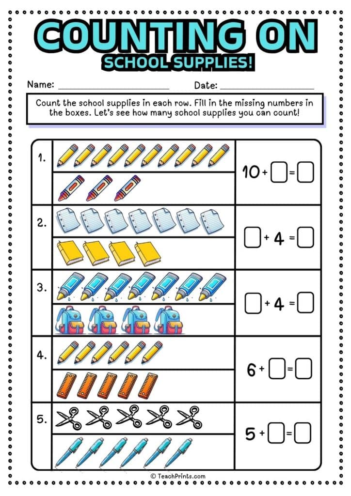 Free Counting On Worksheets - Teach Prints