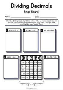 Free Dividing Decimals Worksheets - Teach Prints
