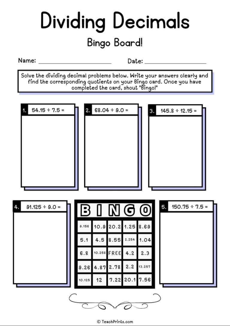 Free Dividing Decimals Worksheets - Teach Prints