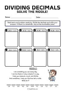 Free Dividing Decimals Worksheets - Teach Prints
