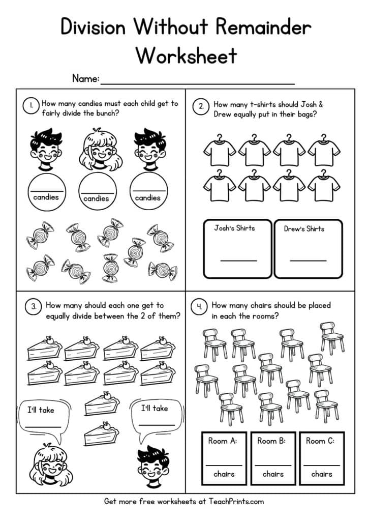 Division Without Remainder Worksheets (Free to Print) - Teach Prints