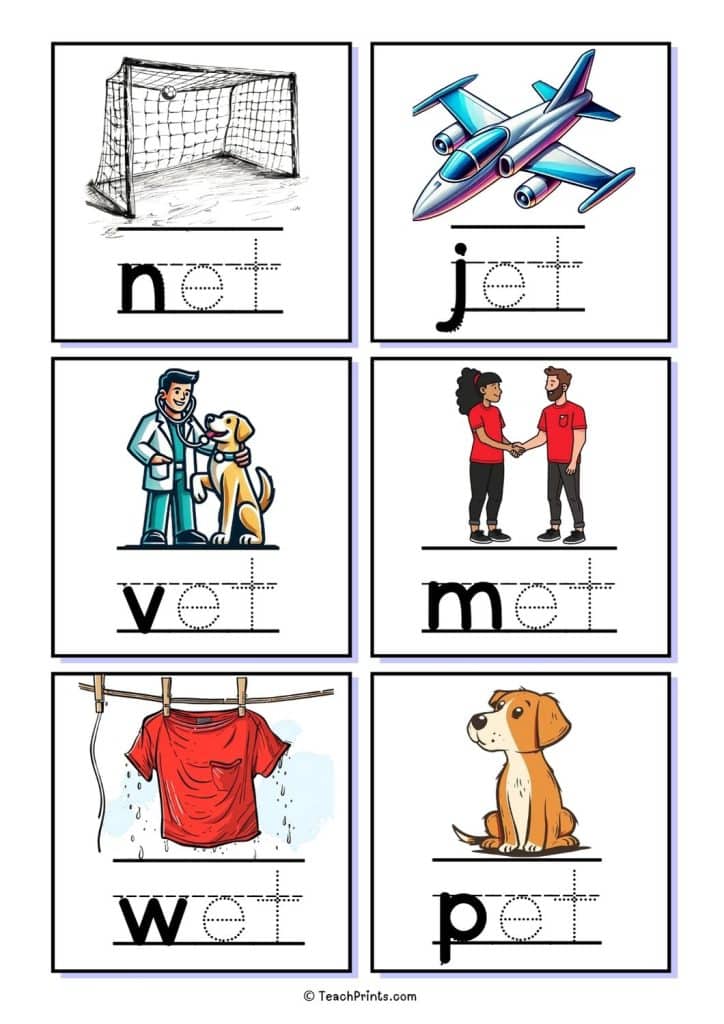 Free 'et' Word Family Worksheets - Teach Prints