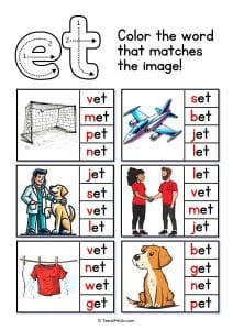 Free 'et' Word Family Worksheets - Teach Prints