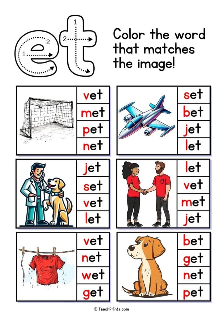 Free 'et' Word Family Worksheets - Teach Prints