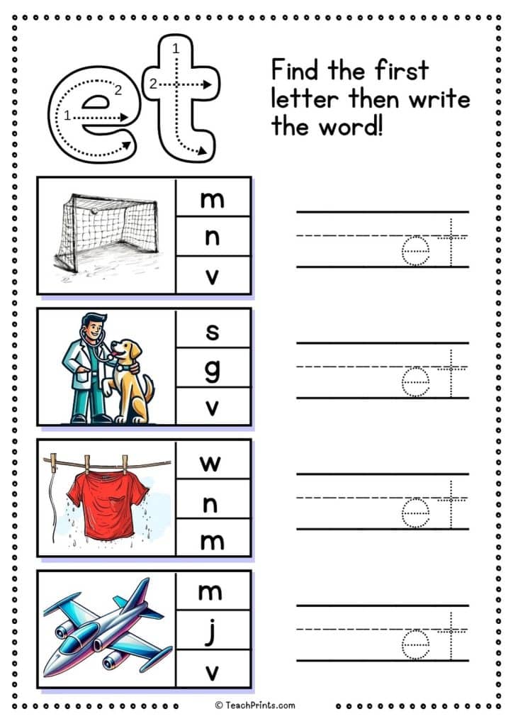 Free 'et' Word Family Worksheets - Teach Prints