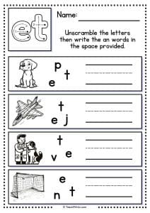 Free 'et' Word Family Worksheets - Teach Prints