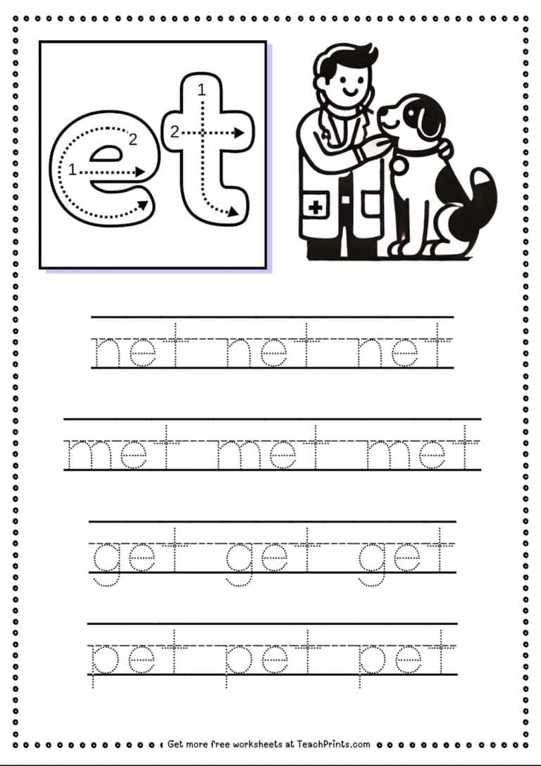 Free 'et' Word Family Worksheets - Teach Prints