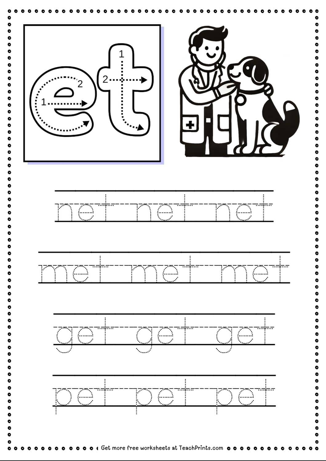 Free 'et' Word Family Worksheets - Teach Prints