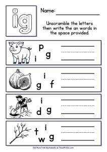 Free 'ig' Word Family Worksheets - Teach Prints