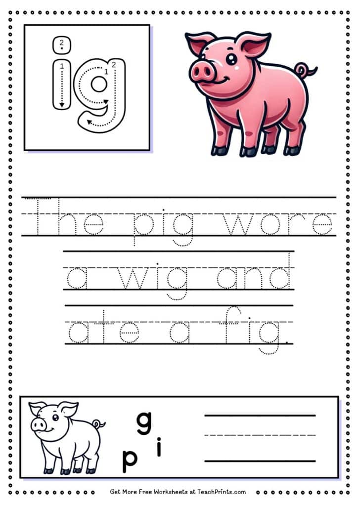 Free 'ig' Word Family Worksheets - Teach Prints