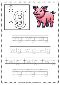 Free 'ig' Word Family Worksheets - Teach Prints