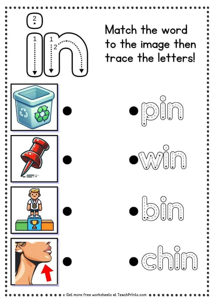 Free 'in' Word Family Worksheets - Teach Prints