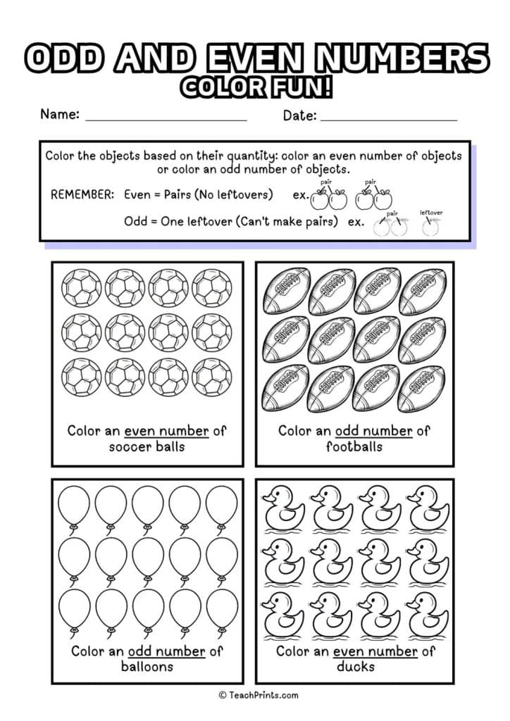 Free Odd and Even Numbers Worksheets - Teach Prints
