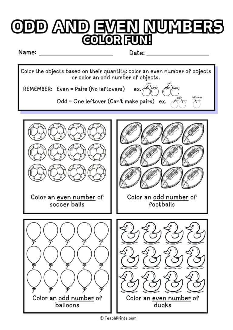 Free Odd and Even Numbers Worksheets - Teach Prints