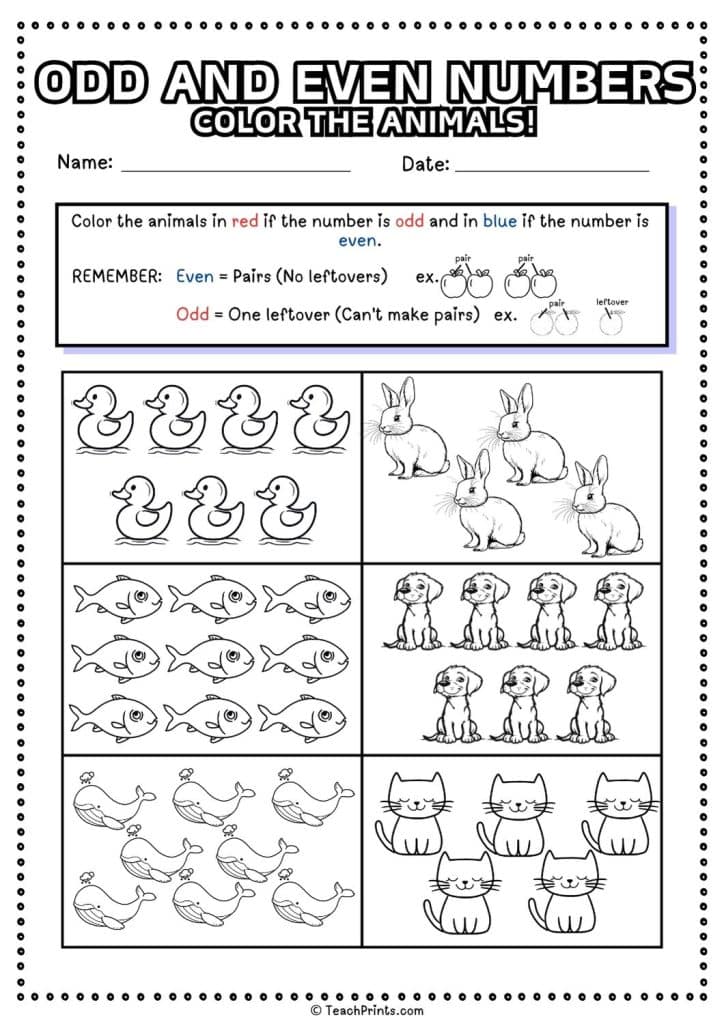 Free Odd and Even Numbers Worksheets - Teach Prints