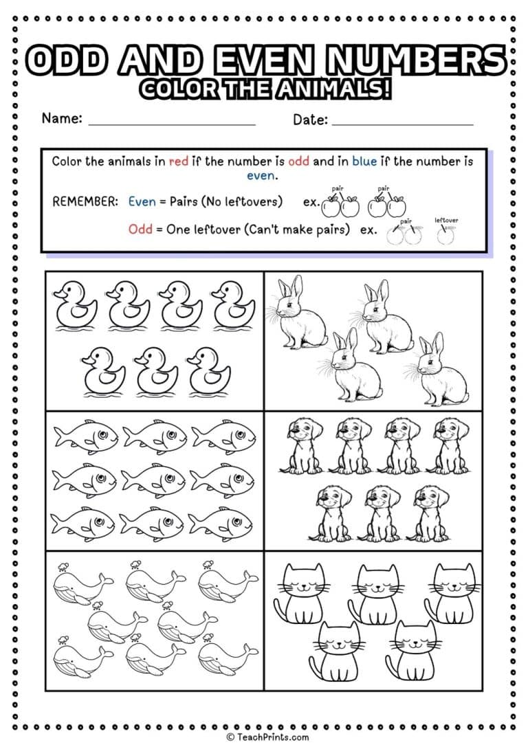 Free Odd and Even Numbers Worksheets - Teach Prints
