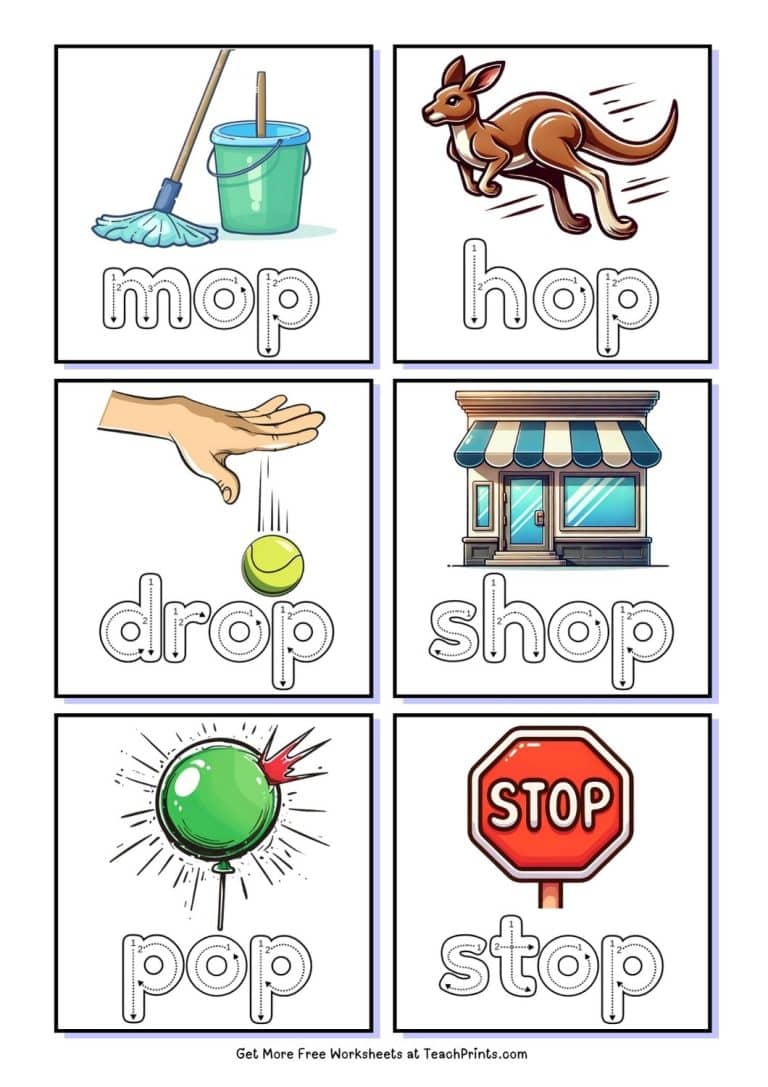 Free 'op' Word Family Worksheets - Teach Prints