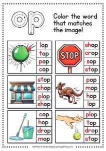 Free 'op' Word Family Worksheets - Teach Prints