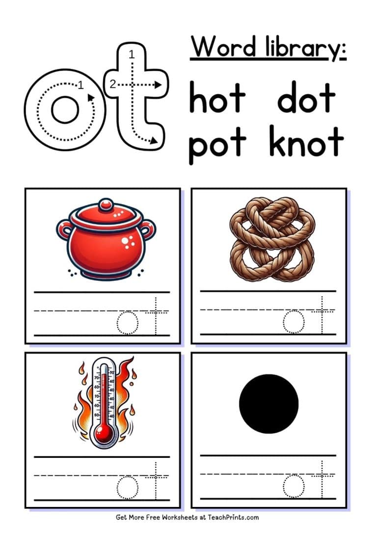 Free 'ot' Word Family Worksheets - Teach Prints