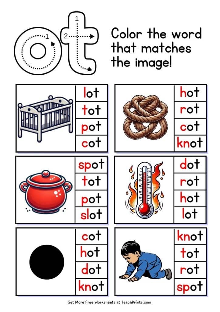 Free 'ot' Word Family Worksheets - Teach Prints