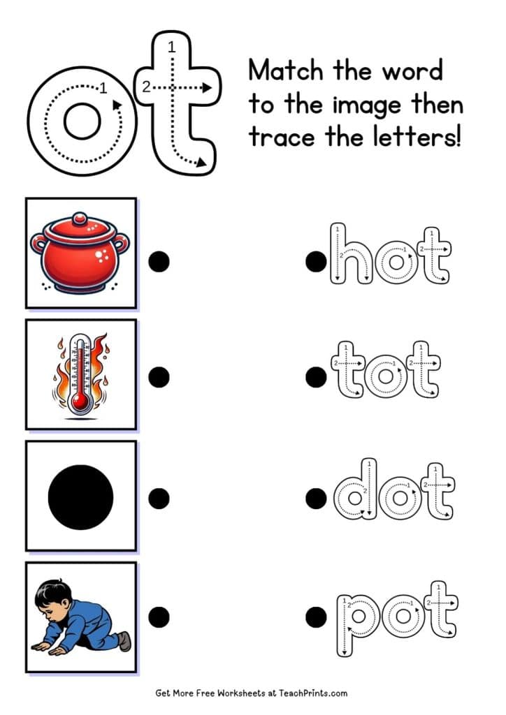 Free 'ot' Word Family Worksheets - Teach Prints
