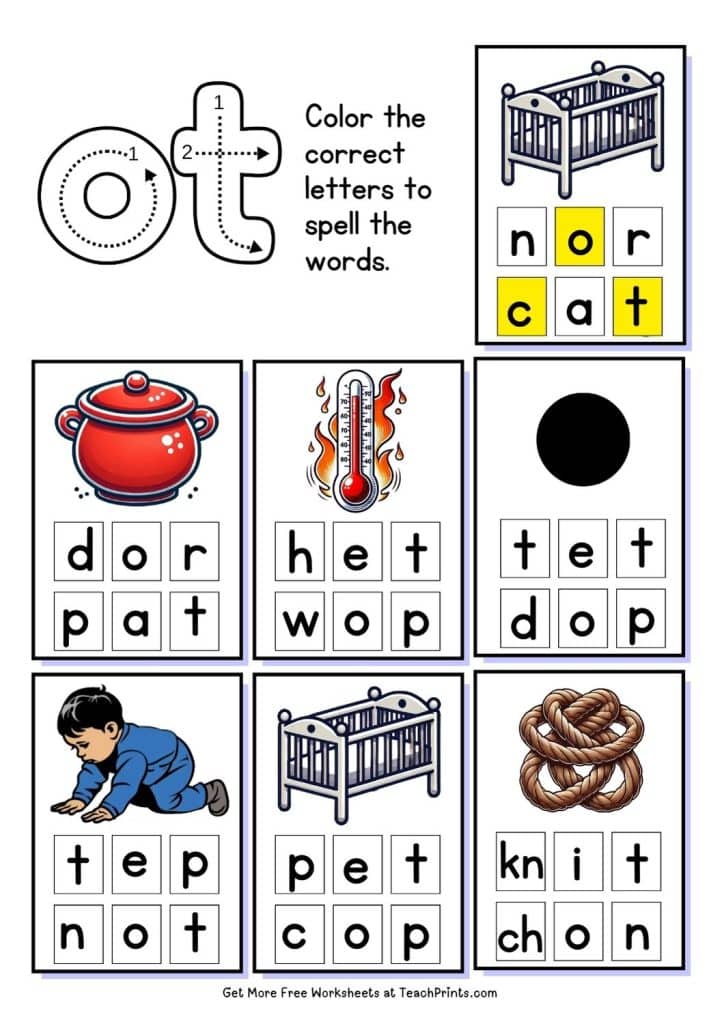 Free 'ot' Word Family Worksheets - Teach Prints