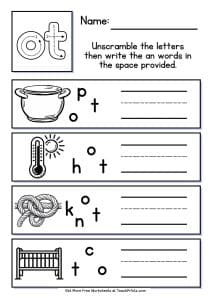 Free 'ot' Word Family Worksheets - Teach Prints