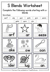 Free S Blend Worksheets - Teach Prints